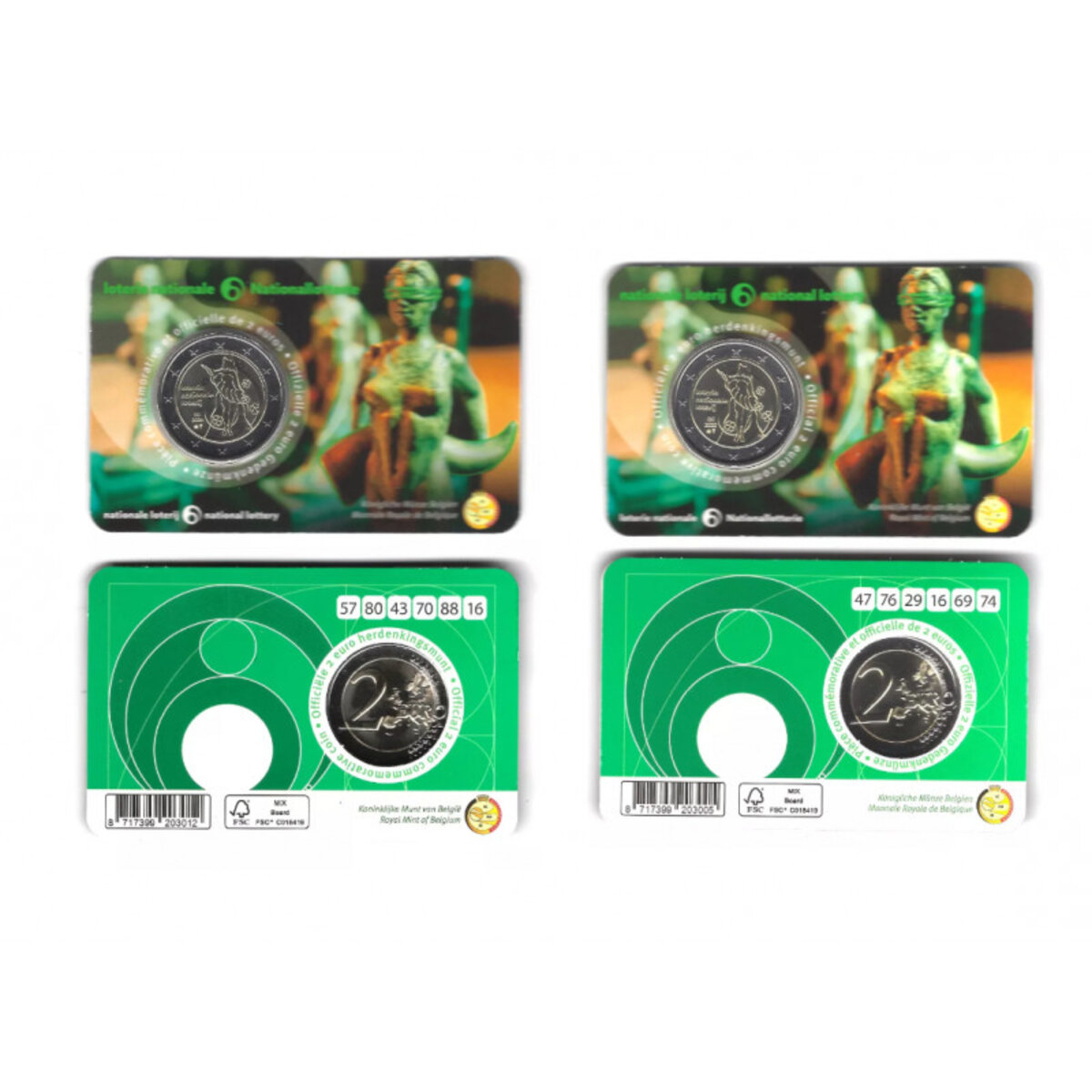 2 euros Belgique 2025 coincard BU - Loterie Nationale les deux versions. - La Poste Pro