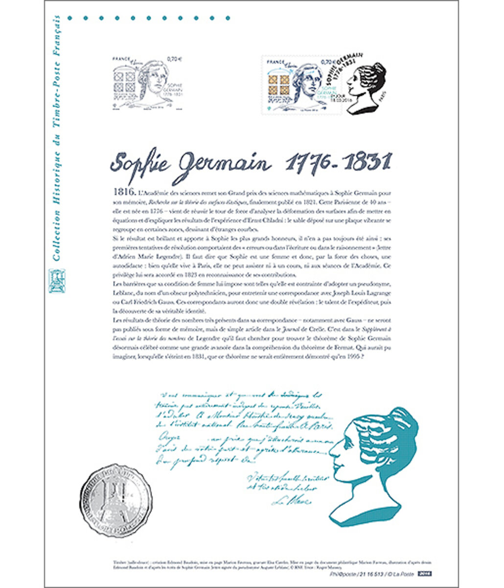Document philatélique - Sophie Germain - La Poste