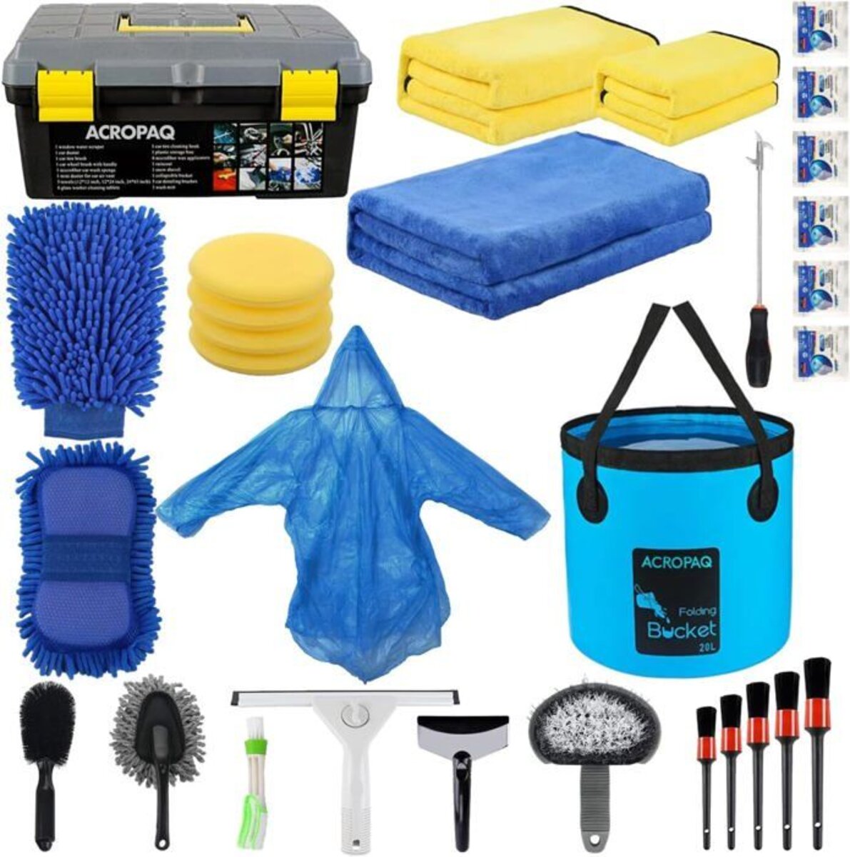 ACROPAQ Coffret Nettoyage Voiture XL- 30 accessoires- Kit Nettoyage ...