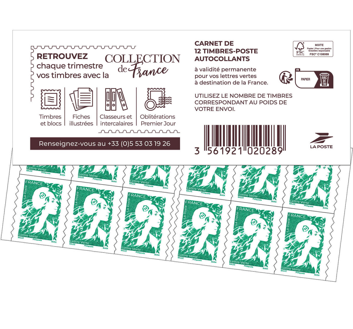 Carnet 12 timbres Marianne de l'avenir - Lettre Verte - Couverture ...