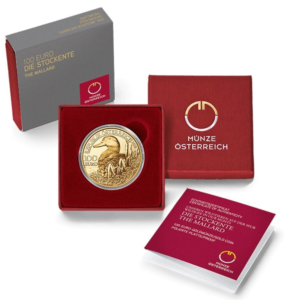 Pièce de monnaie 100 euro Autriche 2018 or BE – Canard colvert - La Poste