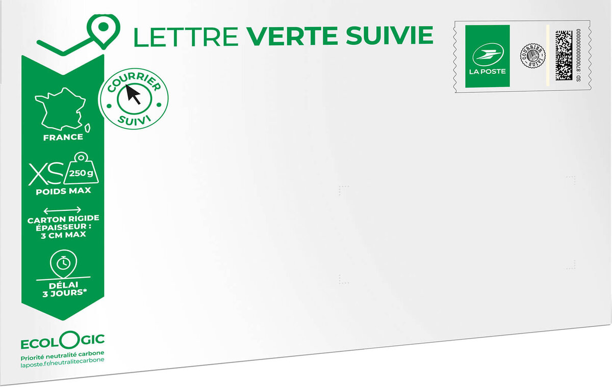 Prêt-à-Poster - Lettre verte suivie - XS - Pochette cartonnée 26 x 16,5 ...