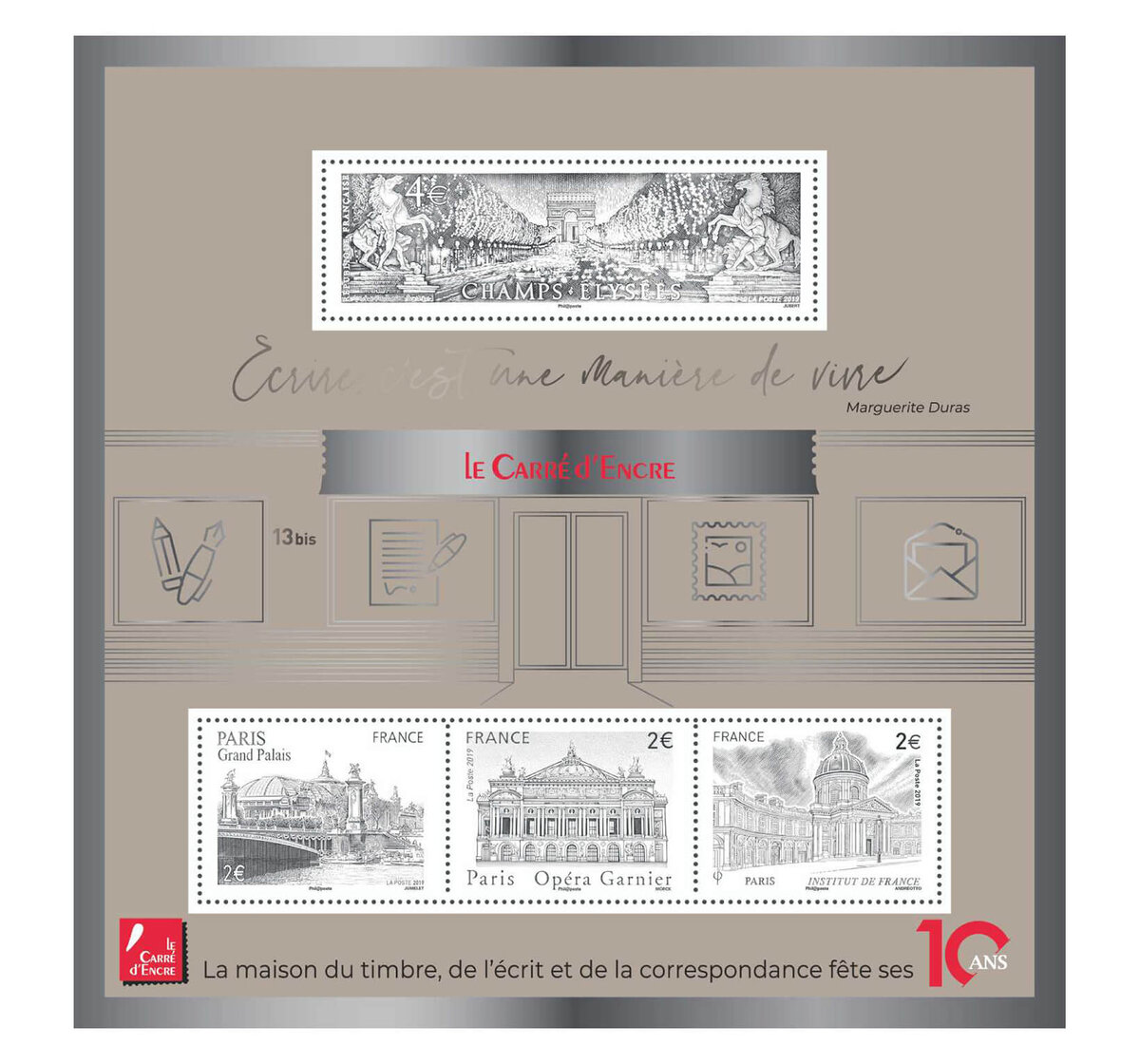 Bloc 3 timbres - Carré d'Encre Argenté - La Poste