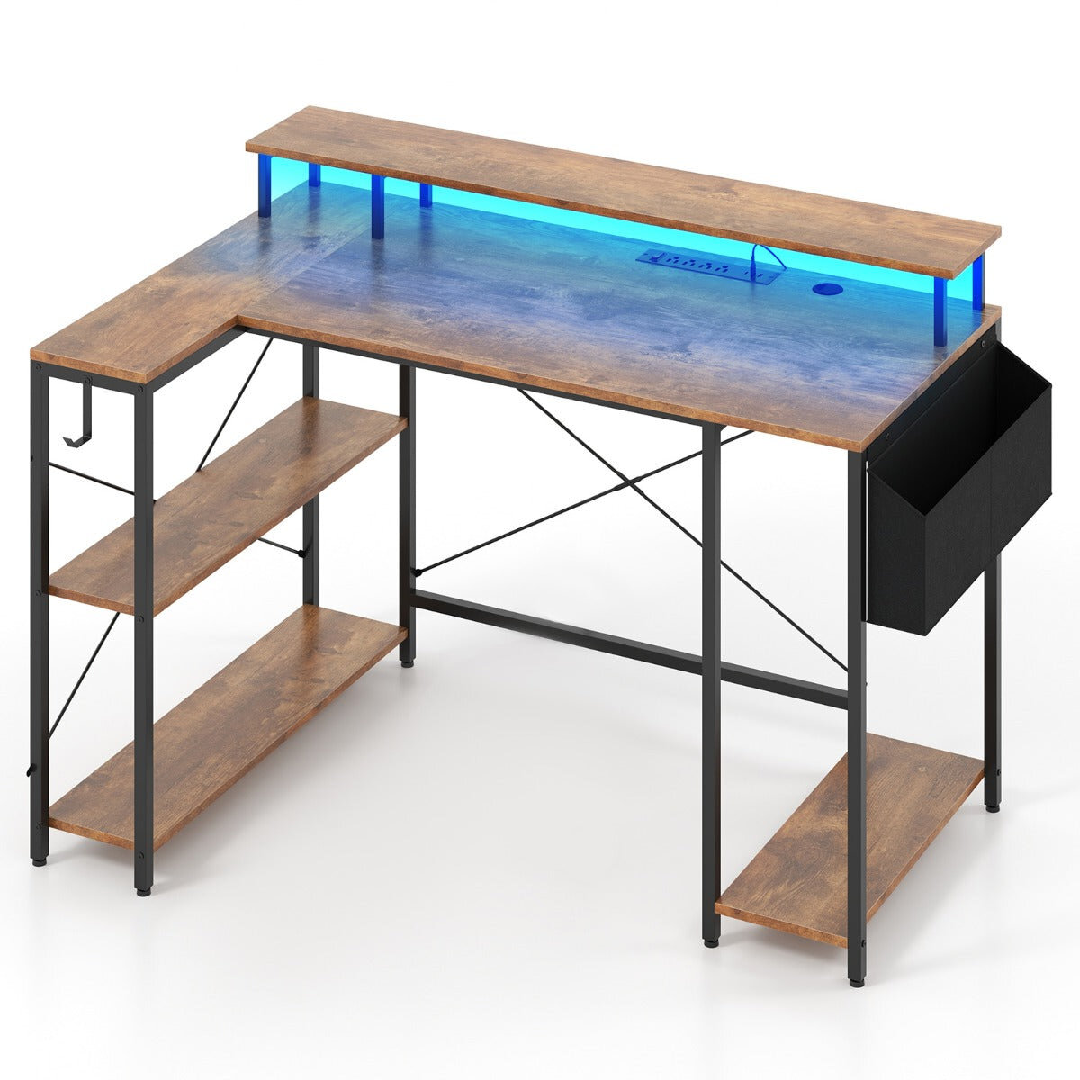 Bureau d'angle 120 x 80 x 87 cm avec éclairage led et prises pratiques ...
