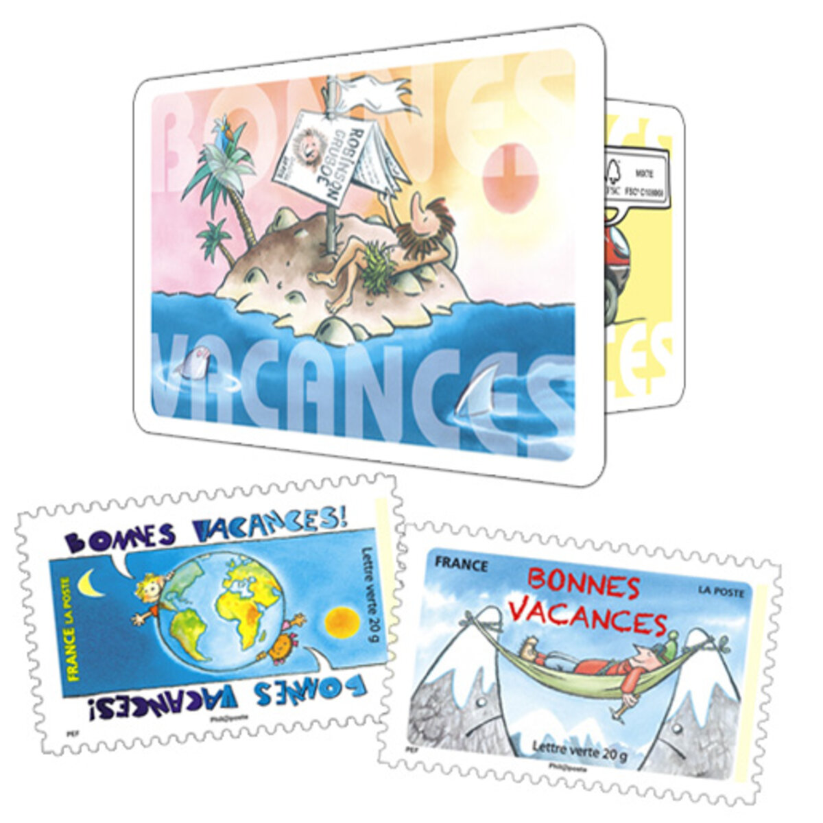 Carnet - Bonnes Vacances - 12 timbres autocollants - La Poste