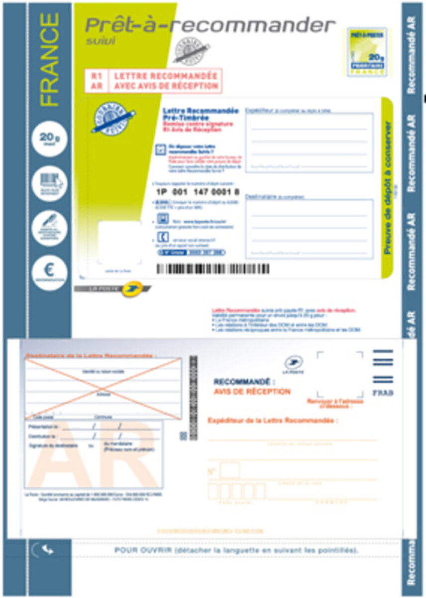 Prêt-à-Recommander - Lettre Suivie - 20g - Unité - La Poste