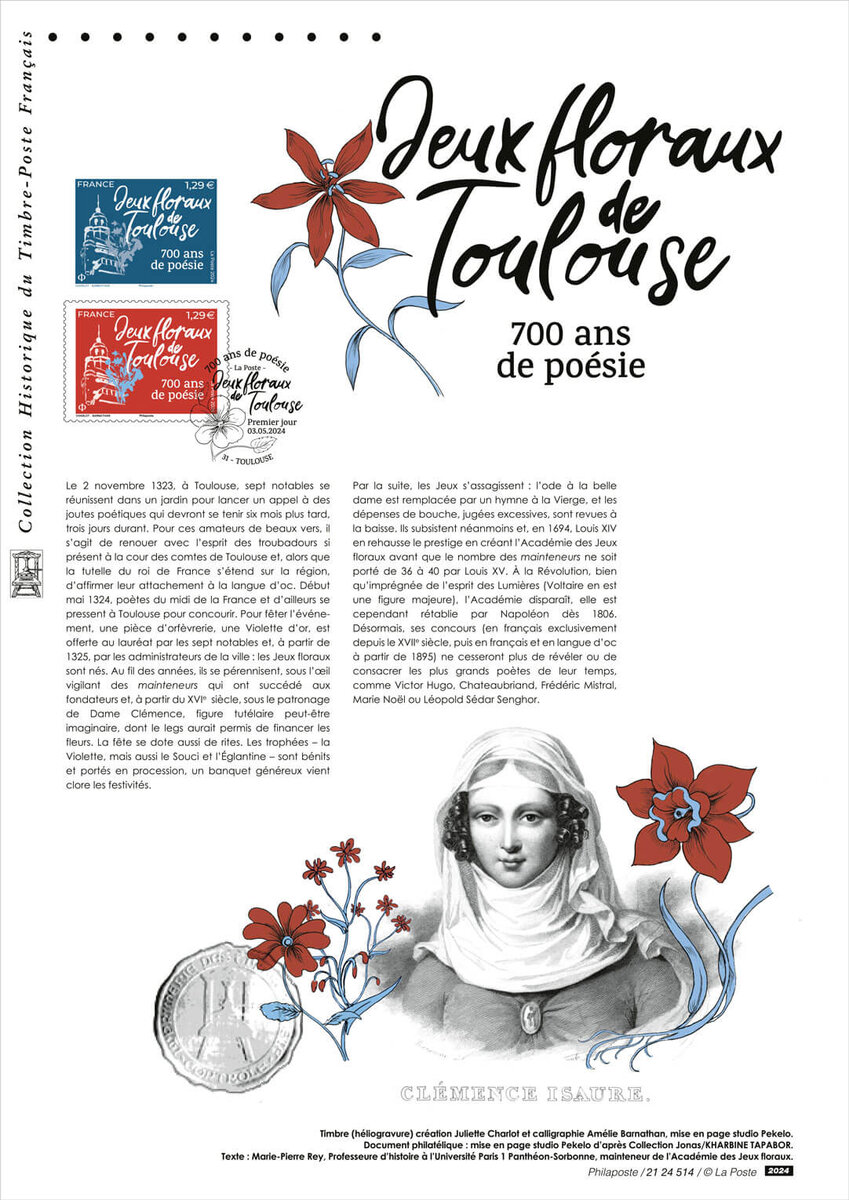 Document philatélique - 700 ans de poésie - Jeux Floraux de Toulouse ... Document philatélique - 700 ans de poésie - Jeux Floraux de Toulouse ...