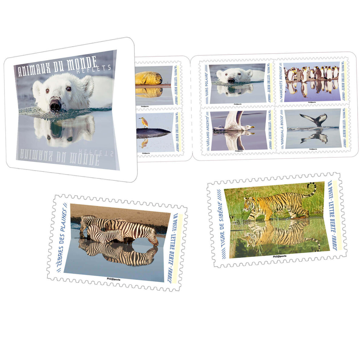 Carnet 12 timbres - Animaux du monde - Lettre Verte - La Poste