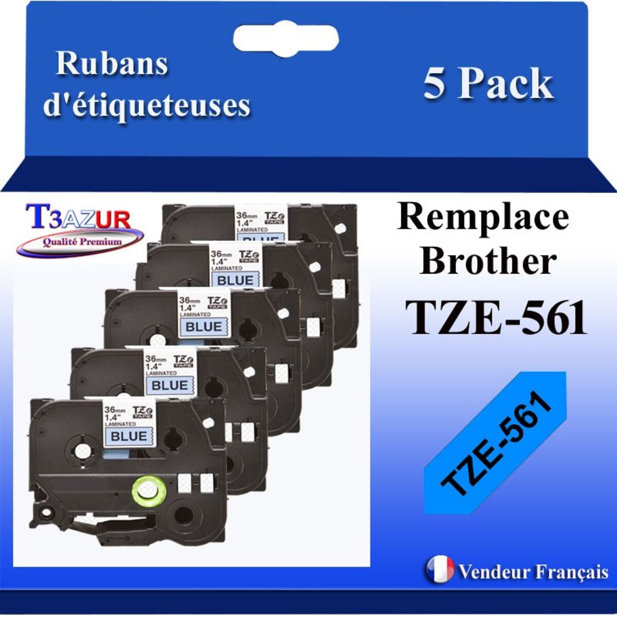 5x Rubans d'étiqueteuses compatibles avec Brother Tze561 Tze-561 pour ...
