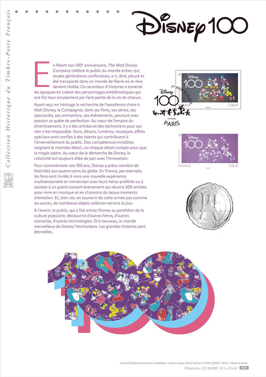 Document philatélique - Disney 100 - La Poste