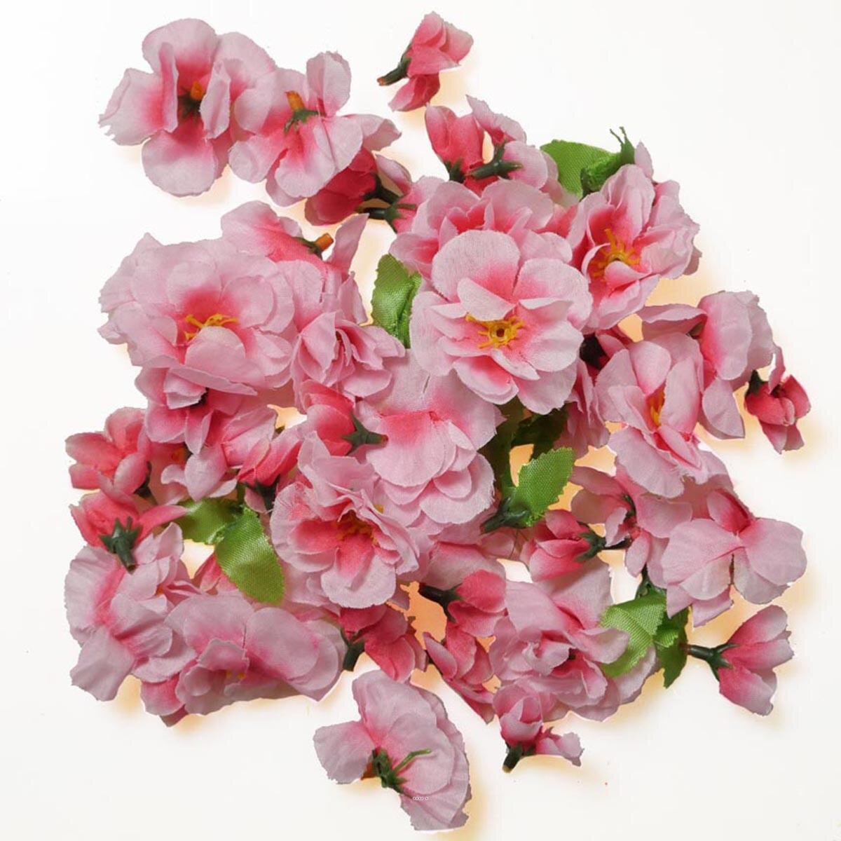 Têtes de fleurs de pêcher factices en tissu x40 et 5 feuilles rose ...
