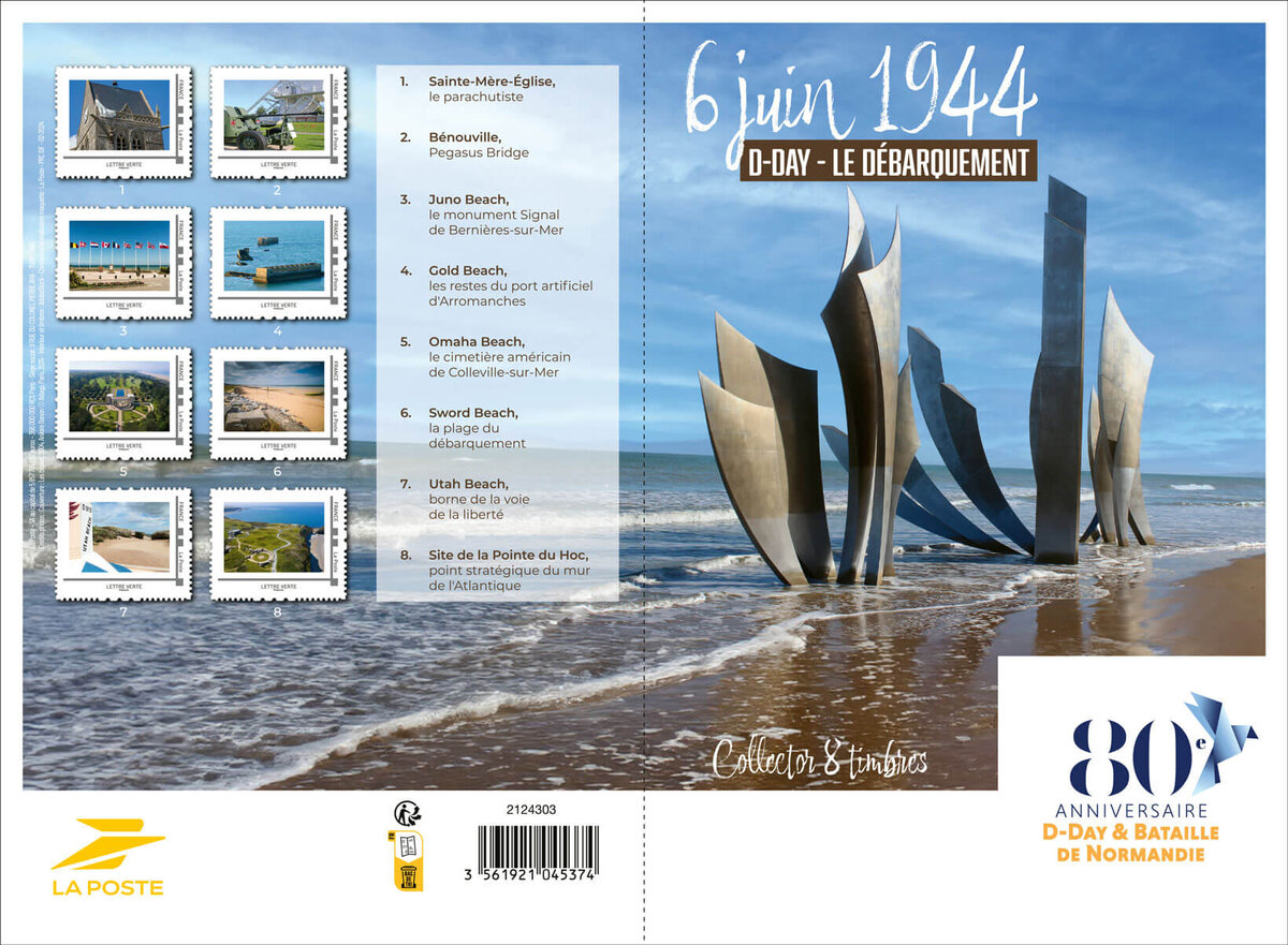 Collector 8 timbres - 6 juin 1944 - D-Day - Le débarquement - Lettre verte - La Poste