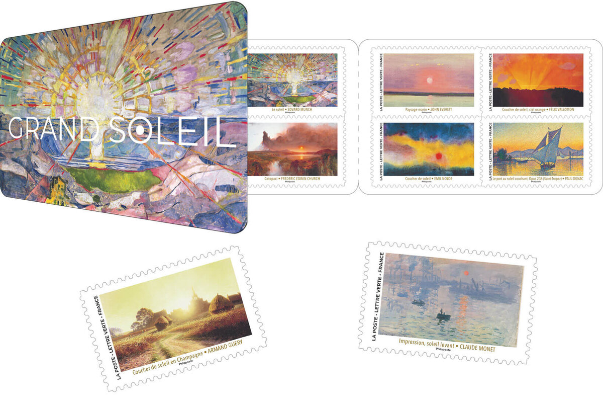 Carnet de 12 timbres - Grand Soleil - Lettre verte - La Poste Pro