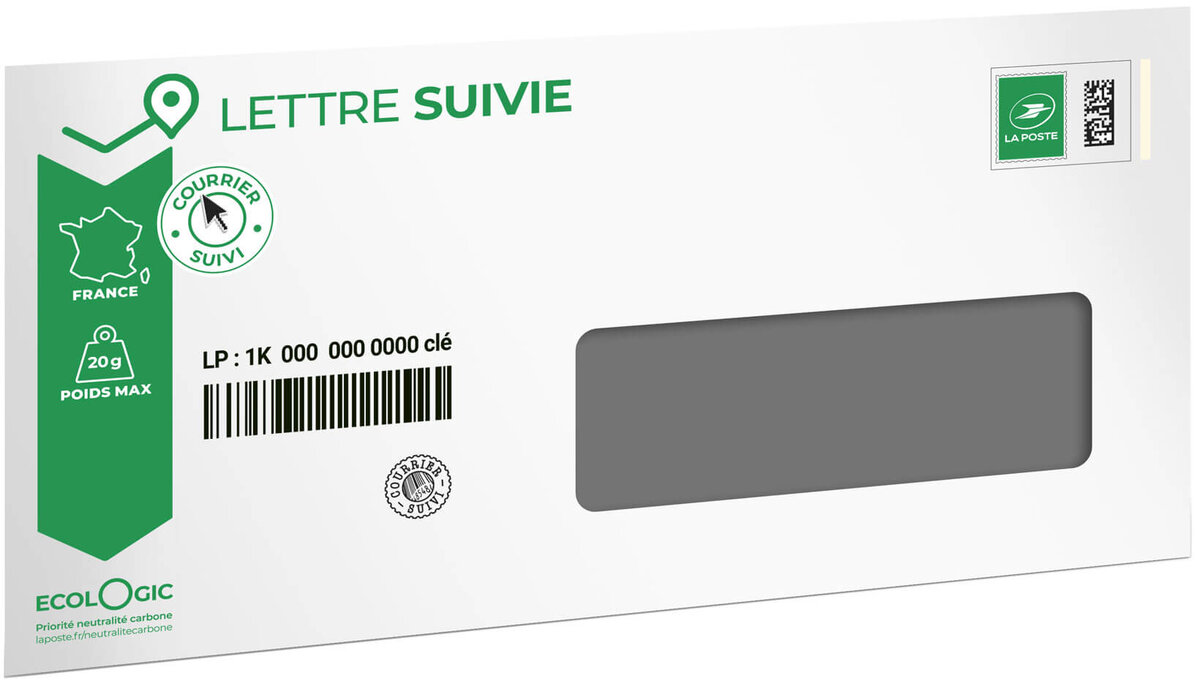 Prêt-à-Poster - Lettre verte suivie - 20g - Enveloppe à fenêtre à l'unité - La Poste
