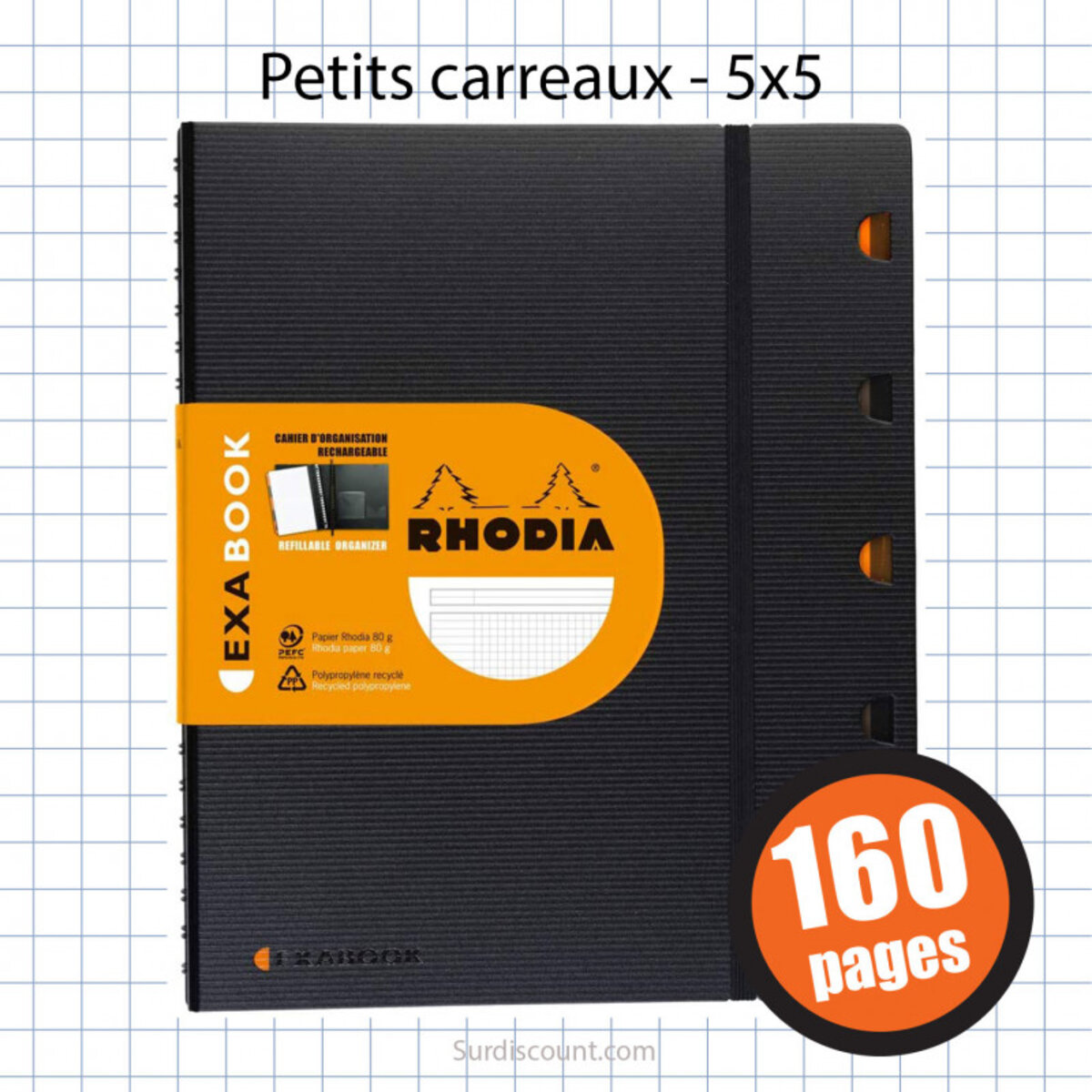 Cahier exabook 225x297 a4+ petits carreaux 5x5 160p rhodia - La Poste