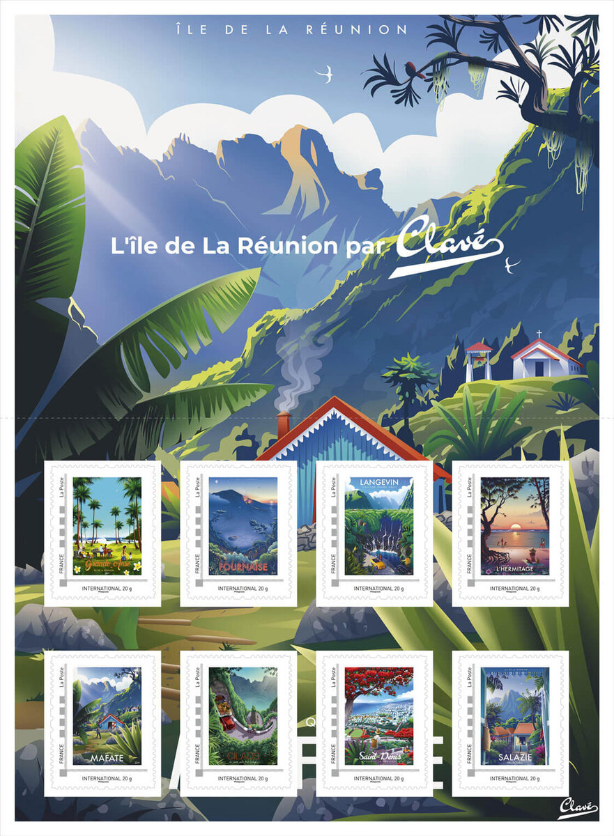 Collector 8 timbres - L'île de la Réunion par Clavé - Lettre ...
