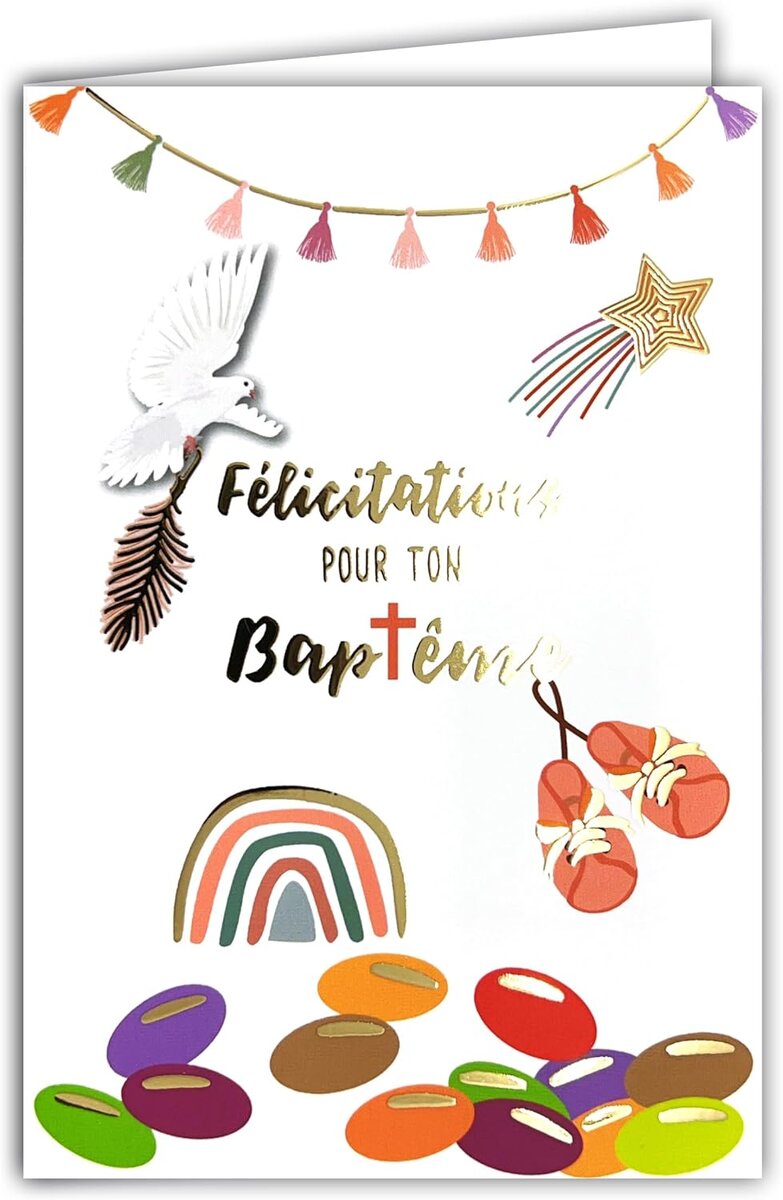 Carte Félicitations pour ton BAPTÊME en Or Doré Brillant avec Enveloppe ...