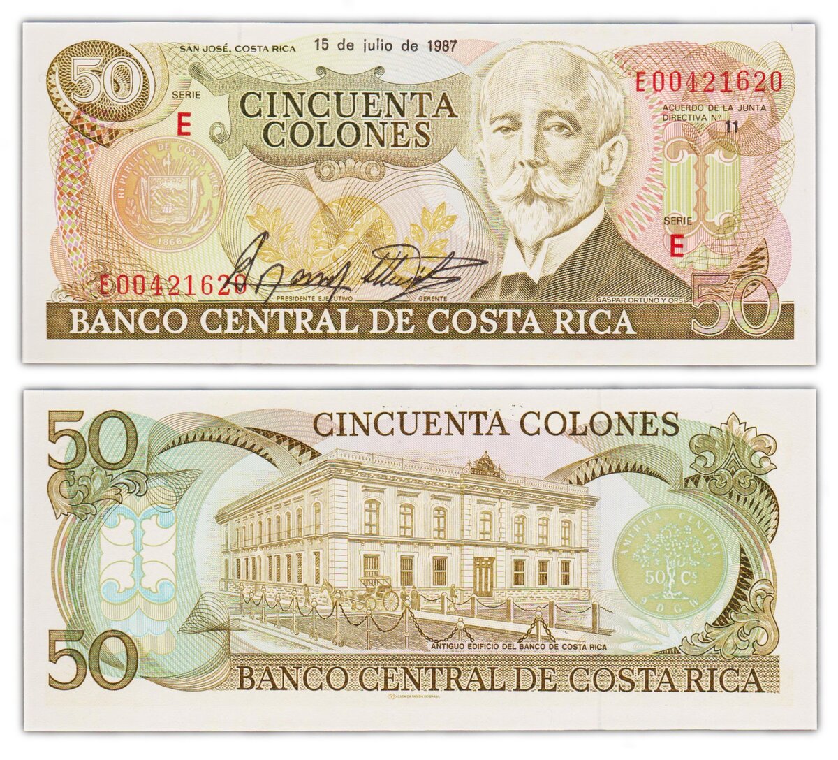 Billet de collection 50 colones 1987 costa rica - neuf - p253 - La Poste