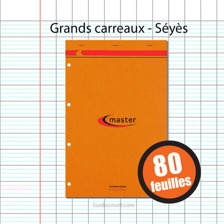 Bloc notes 210x318 a4+ grands carreaux seyes 80f master - La Poste