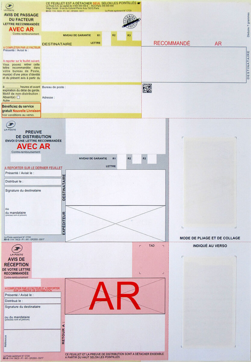 Recommandé A4 nationaux - avec accusé de réception et sans code barre ...