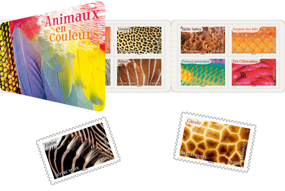 Carnet de 12 timbres - Les animaux en couleurs - Lettre Verte - La Poste