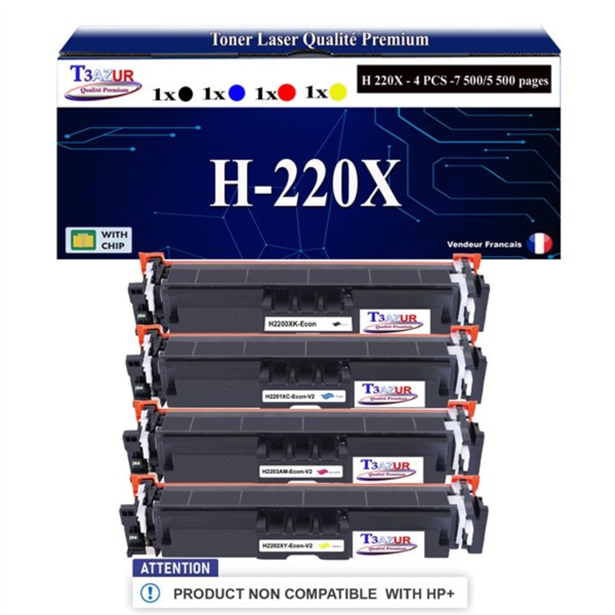 T3AZUR -4x Toners compatibles avec HP W2200X W2201X W2202X W2203X (220X ...