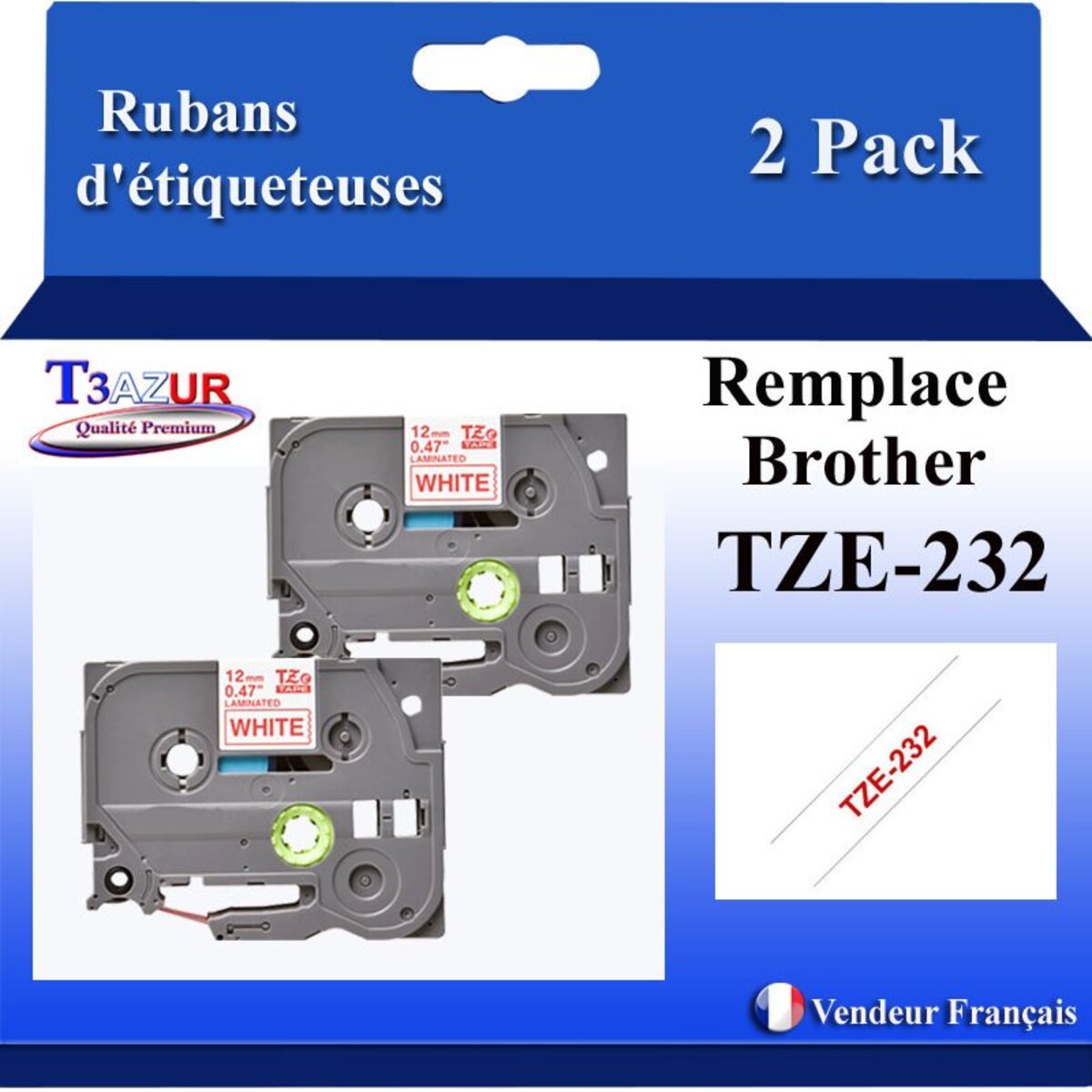 2x Rubans d'étiqueteuses compatibles avec Brother Tze232 Tze-232 pour ...