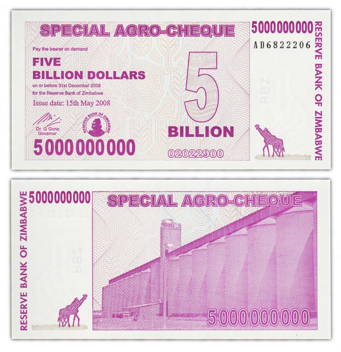 Billet de collection 5000000000 dollars 2008 zimbabwe - neuf - p61 - 5 ...