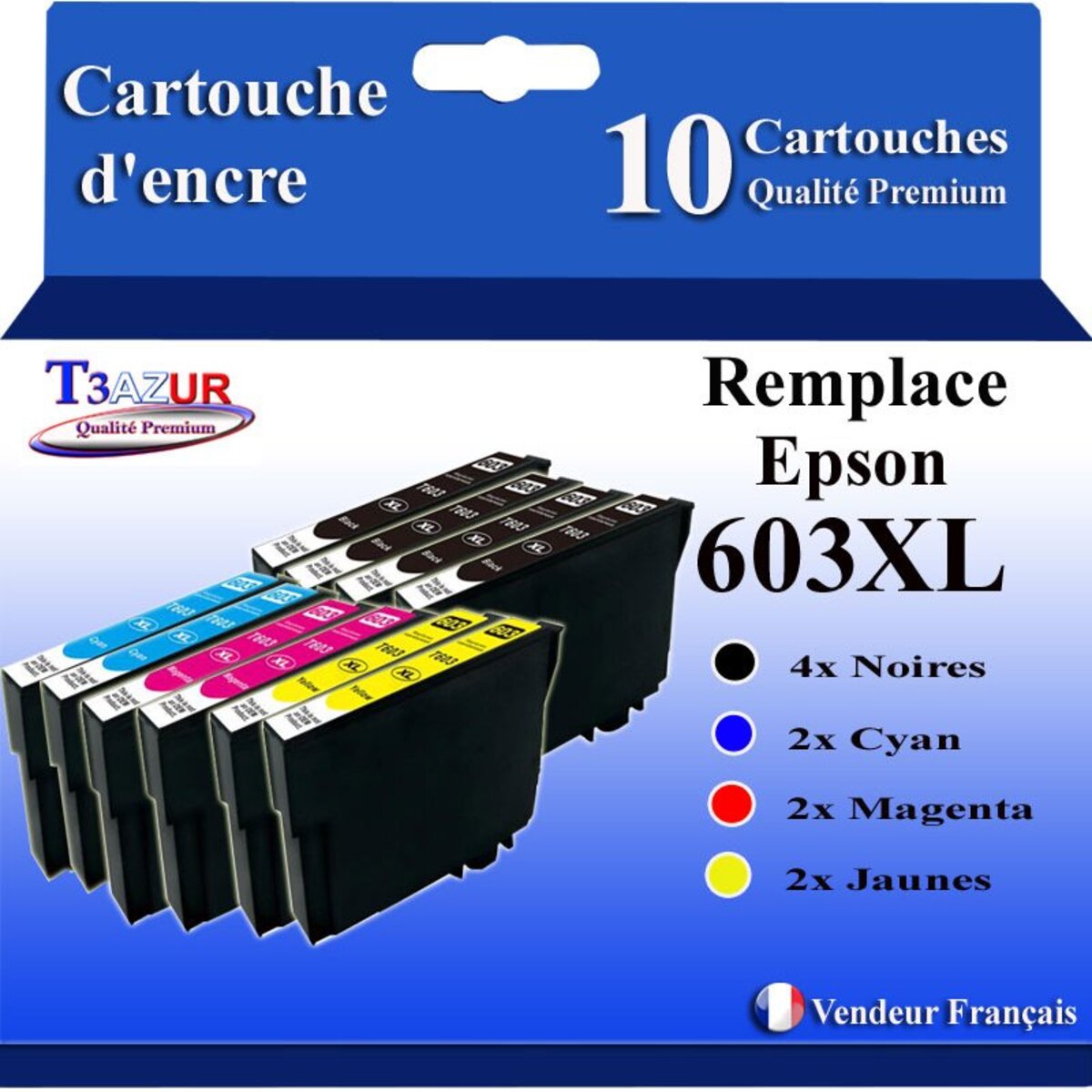 T3AZUR - 10 Cartouches Compatibles avec Epson 603 603XL Noire pour ...