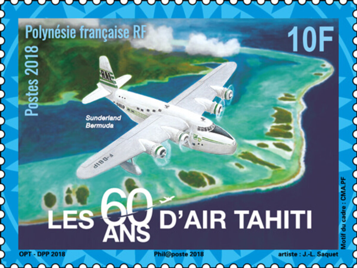Timbre - Polynésie Française - 60 ans Air Tahiti - 10F - La Poste