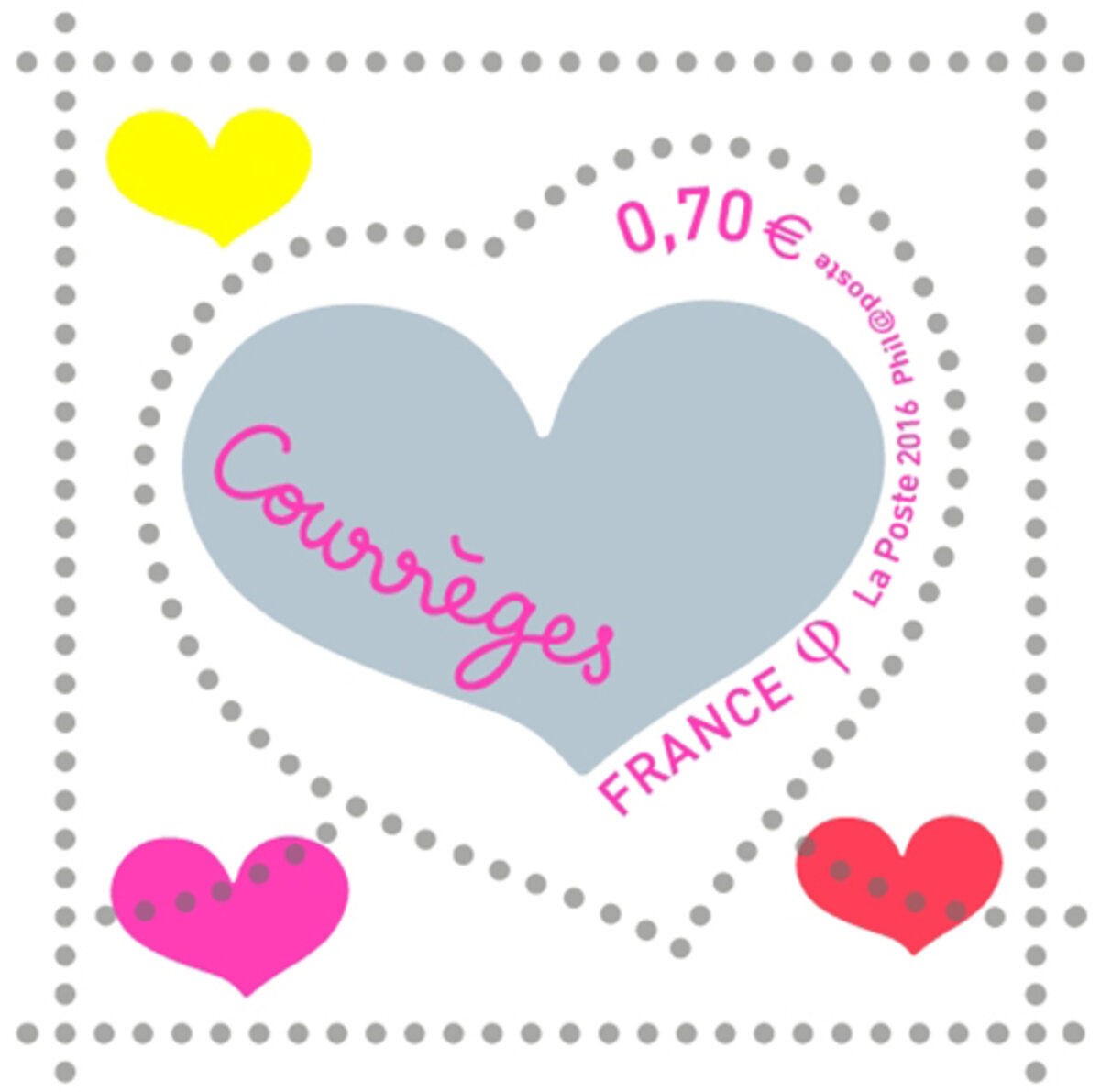 Timbre coeur - Courrèges - rose - La Poste