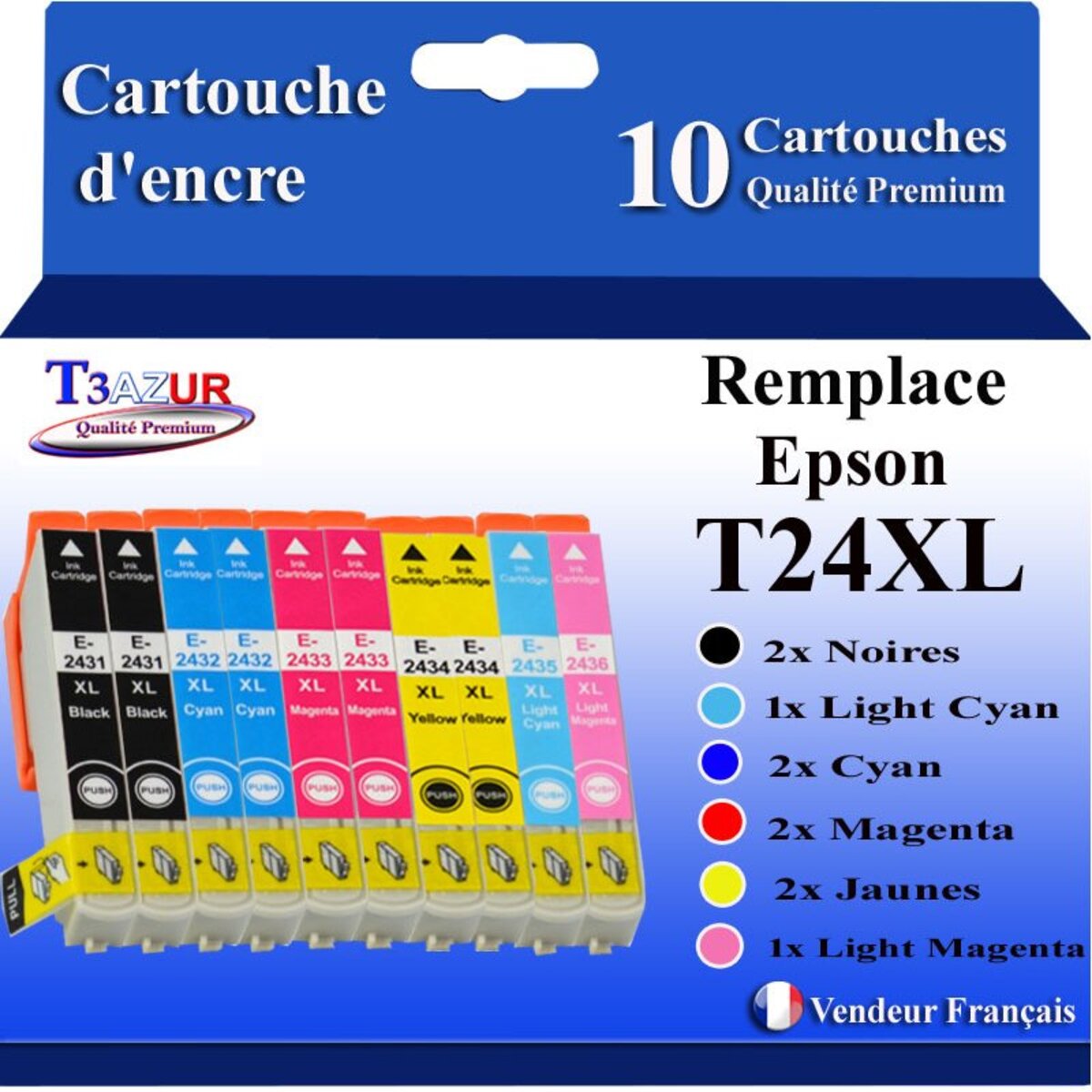 T3AZUR- 10x Cartouches Compatibles avec Epson 24XL 24 XL remplace Epson ...
