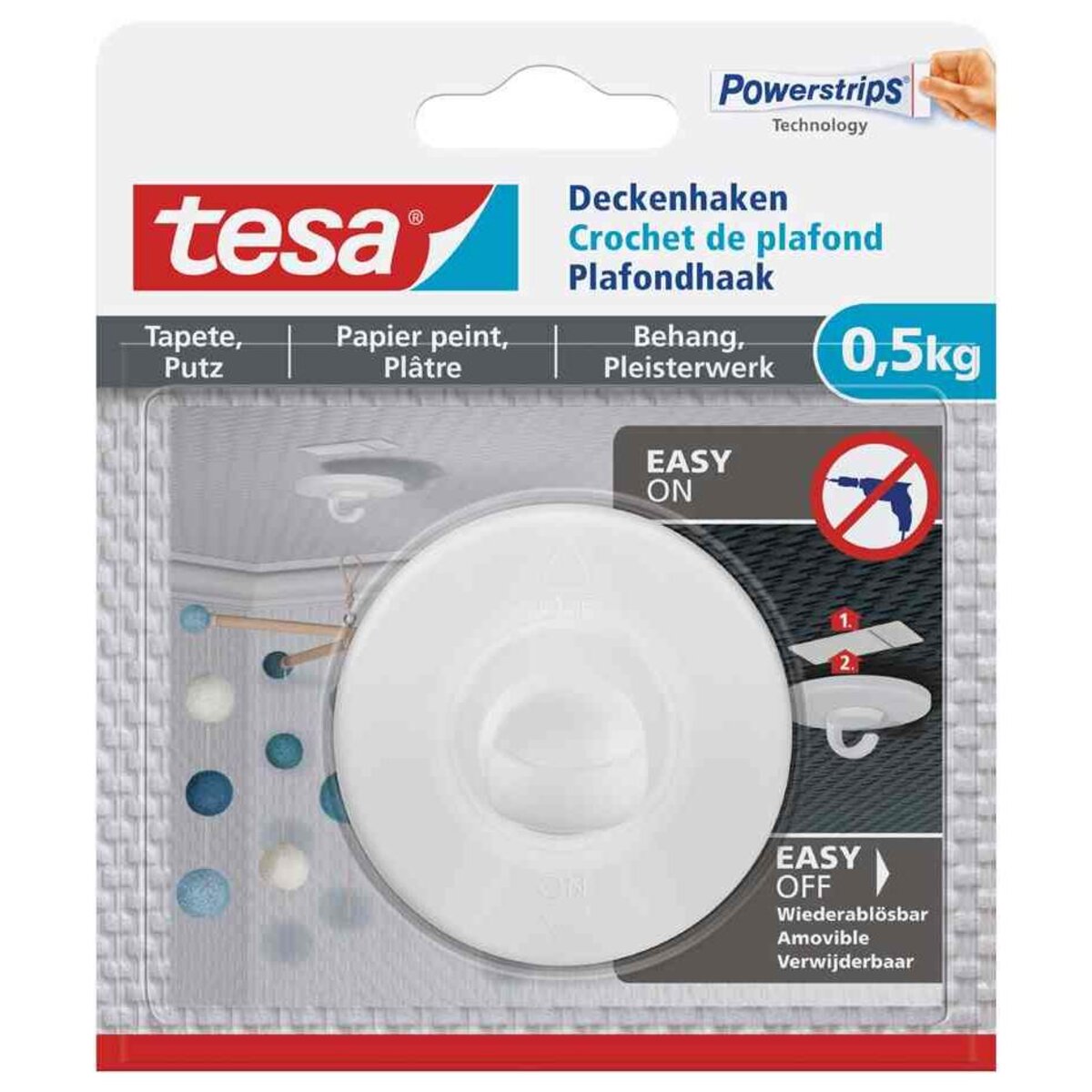 Crochet fixation plafond Powerstrips 0 5 kg TESA - La Poste