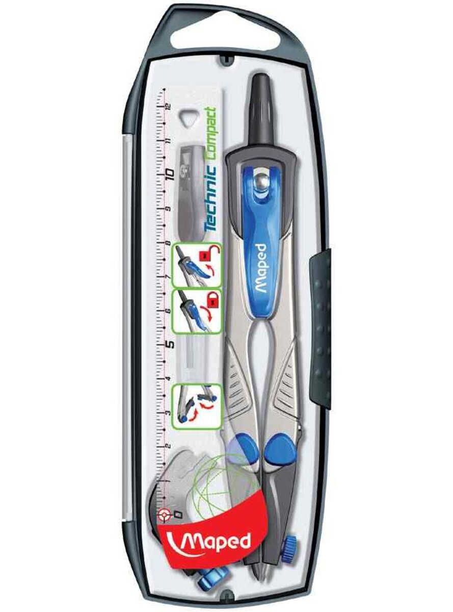 Compas scolaire Technic Concept 4 pièces 150 mm Bague, Mines, Taille ...