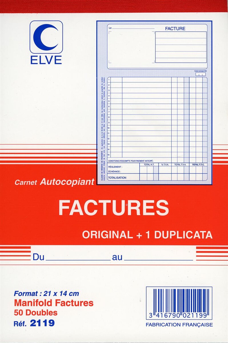 Manifold FACTURES Collé en tête 210 x 140 50 feuillets Dupli ELVE - La ...
