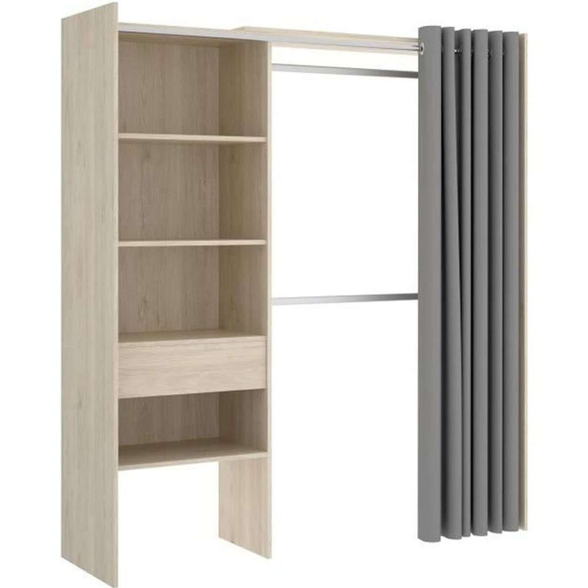 Dressing extensible avec rideau + 1 tiroir - Décor chêne naturel - 160 ...