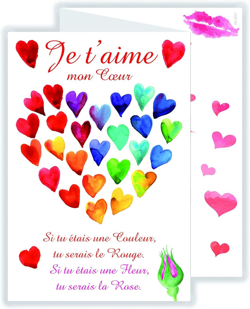 Carte Je t'aime Saint Valentin 14 février Amour I Love you + Enveloppe ...