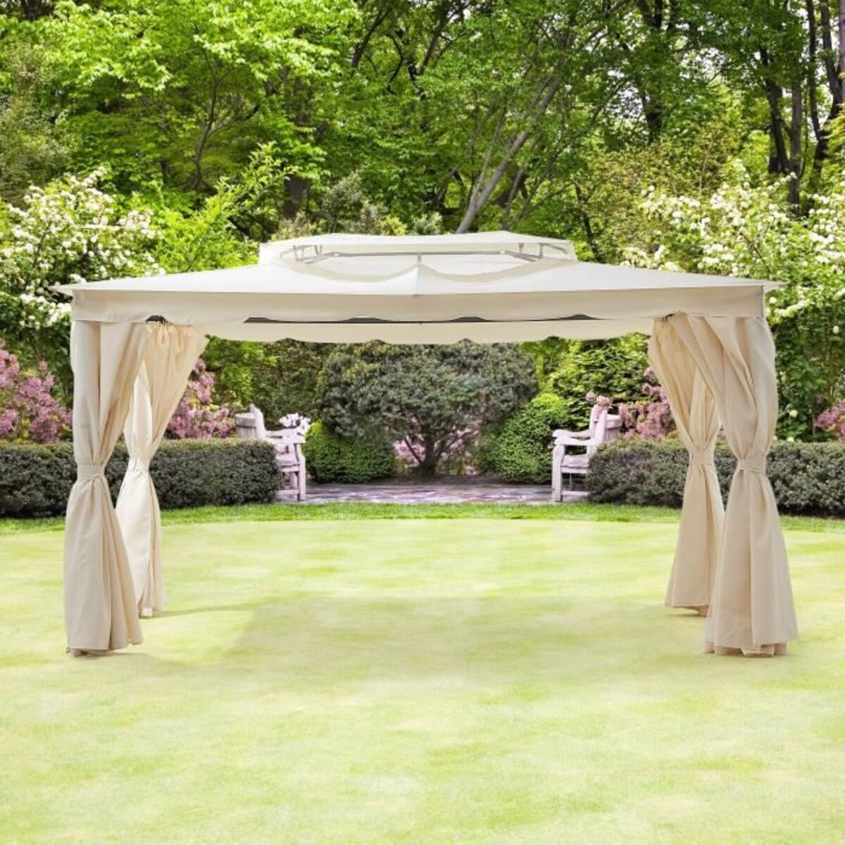 Gazebo - 3 x 4 m - Avec Rideaux - Structure Aluminium & Toile Polyester ...