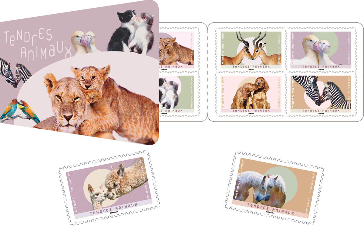 Carnet de 12 timbres - Tendres animaux - Lettre Verte - La Poste
