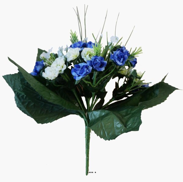 Bouquet de roses factice 35 fleurs et feuillage h24cm jolie bleu royal ...