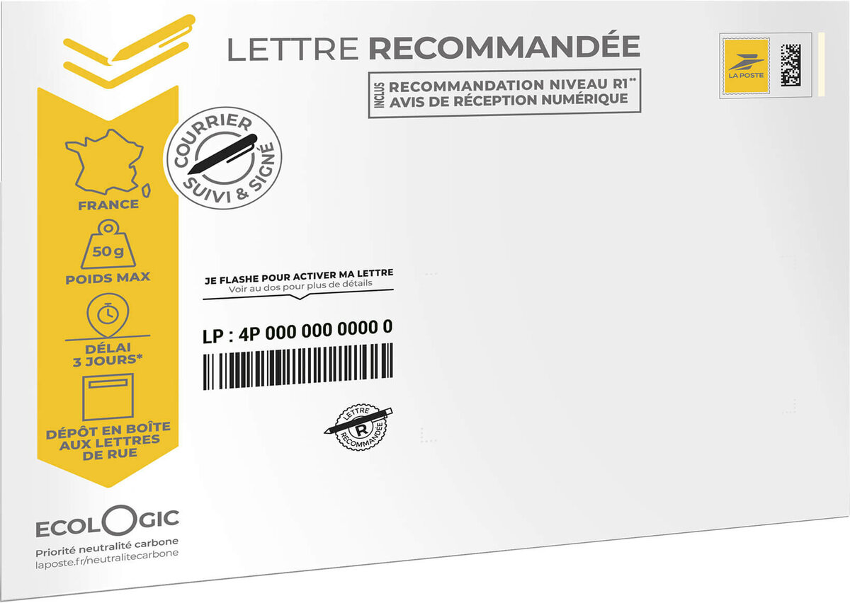 Prêt-à-Poster - Lettre Recommandée - 50g - Enveloppe à l'unité - La Poste